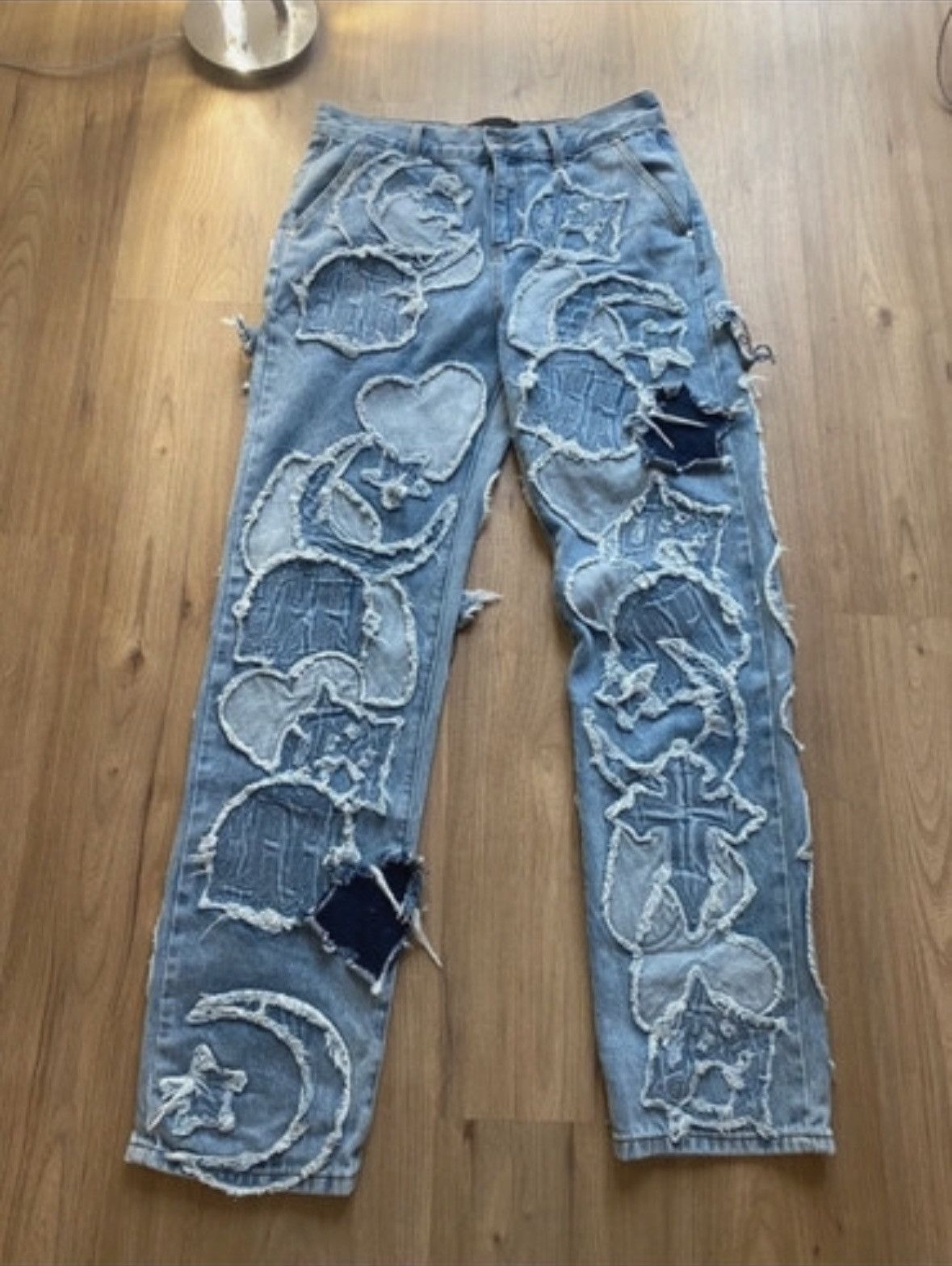 Menace ICONOGRAPHY DENIM PATCH WORK PANTS | Grailed