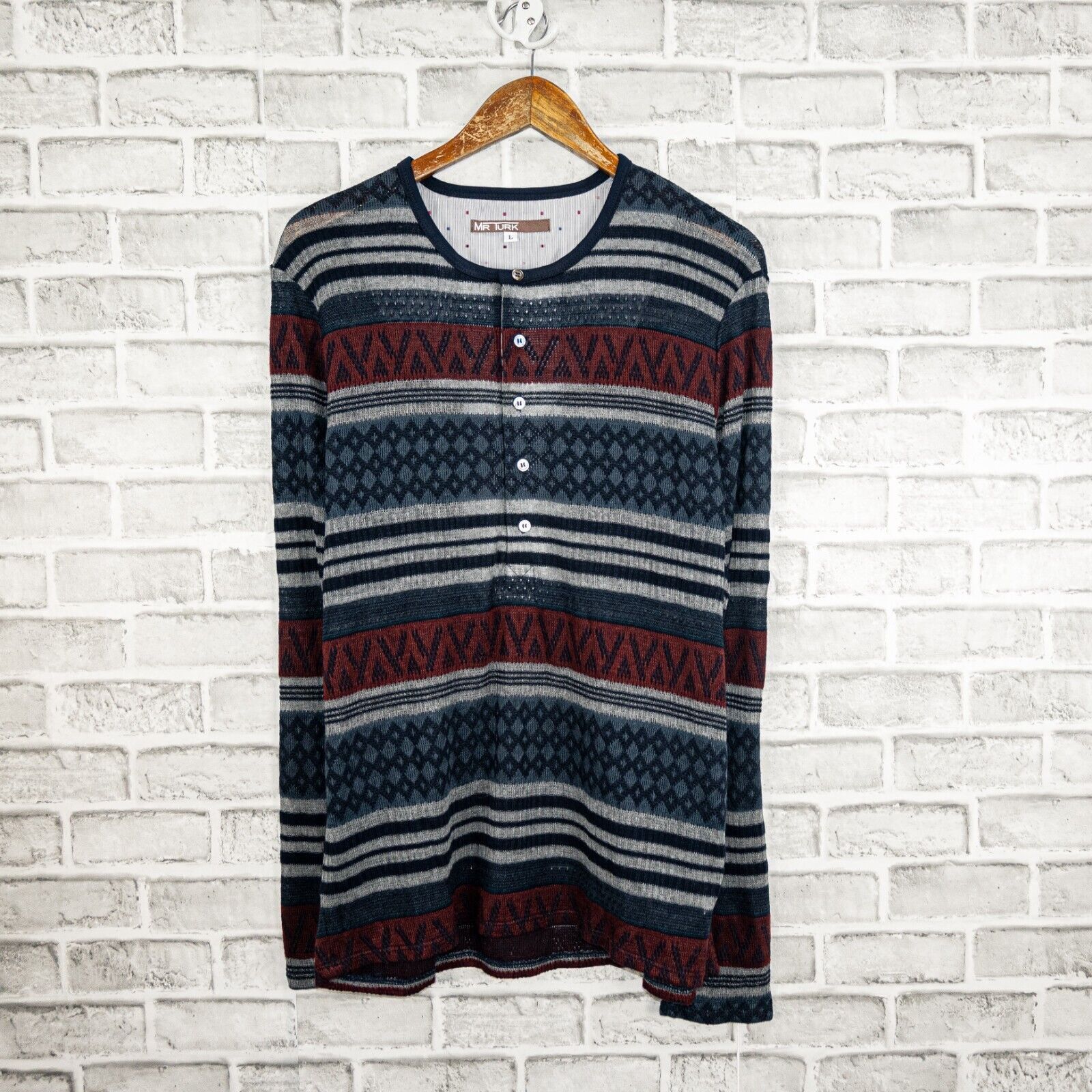 Mr. Turk MR TURK Men's Jacquard Knit Bryant Henley Shirt Long Sleeve ...