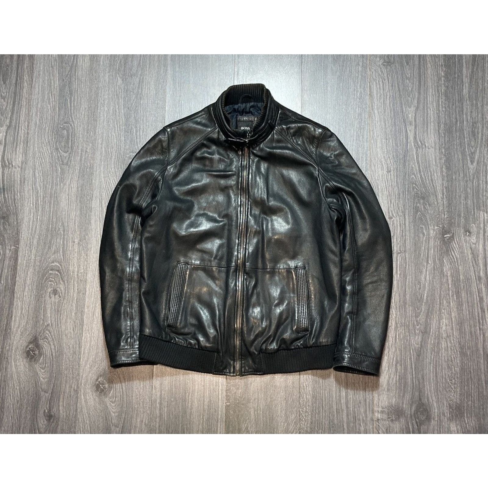 Hugo Boss × Leather Jacket × Vintage Vintage Hugo Boss Real Leather Zip ...