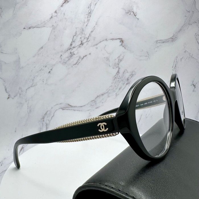 Chanel Chanel Glasses Frames Black Acetate Gold Metal Chain CC Logo ...