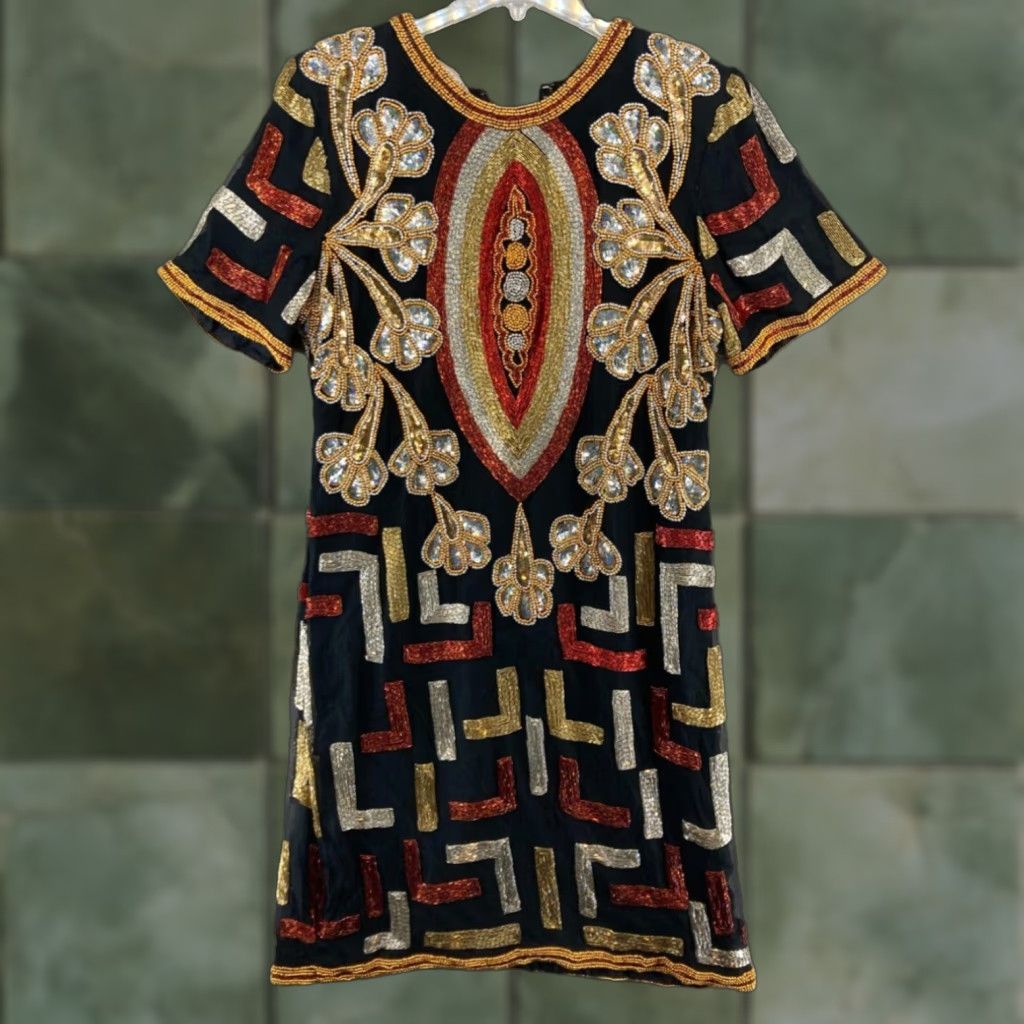 Vintage Lisa Kane Womens Silk Dress XL Extra Large Beaded 80s Vintage ...