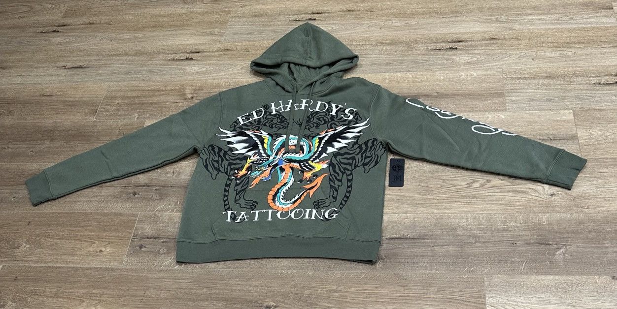 Ed Hardy × Streetwear × Vintage Ed Hardy Japan Dragon Green Pullover ...