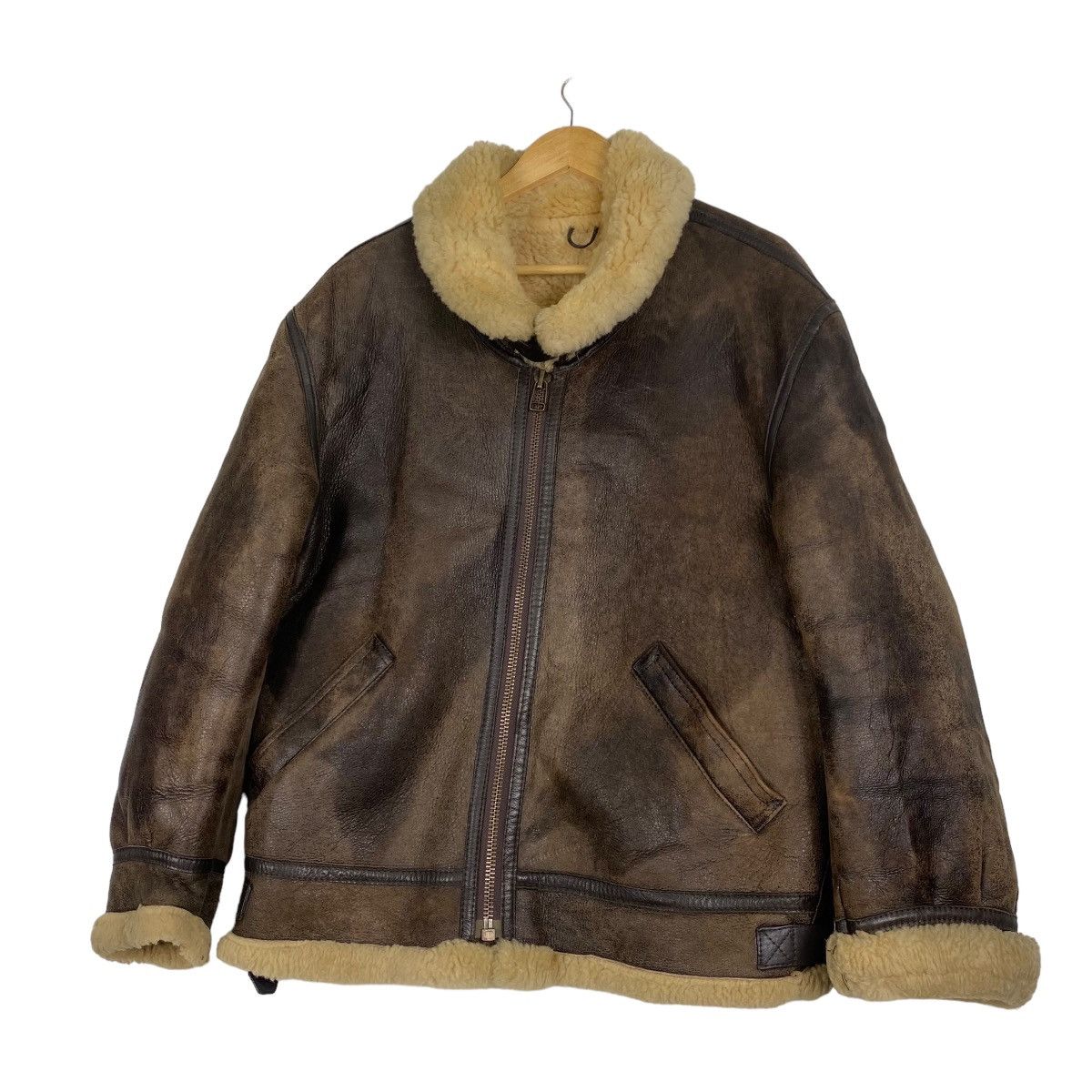 Japanese Brand Men Robo B-3 style sheep skin shearling leather jacket ...