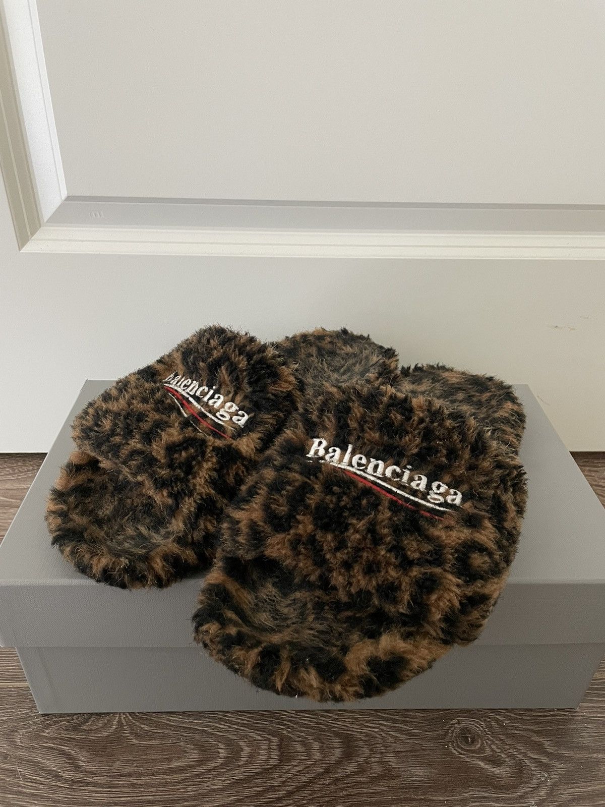 Balenciaga Balenciaga Faux Fur Leopard Animal Print Slide Sandals | Grailed