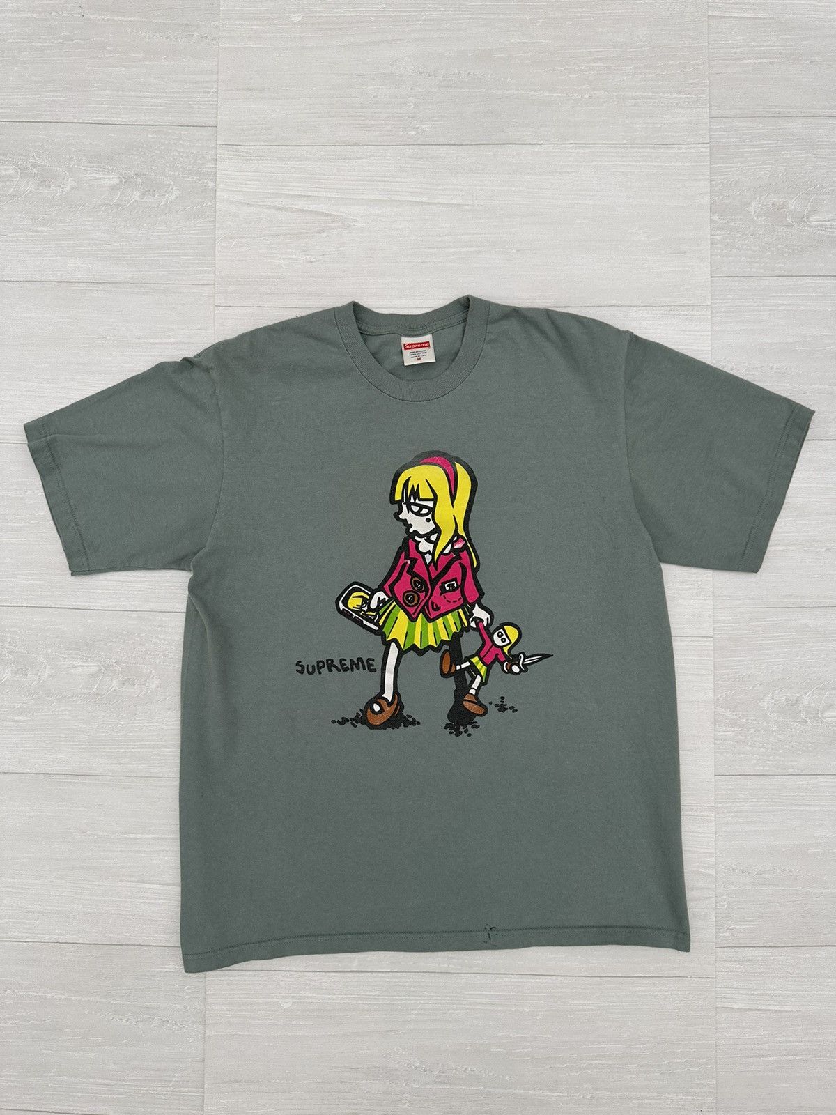 Supreme Supreme "Suzie Switchblade" Cartoon Logo Tee Dark Sage Green ...