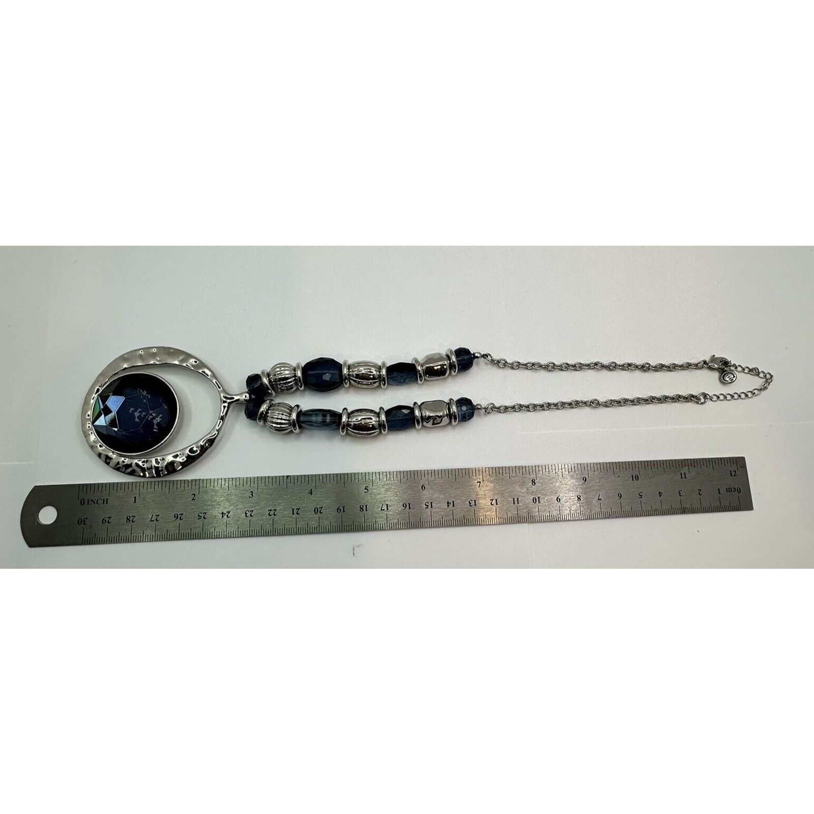 Brand C 1946 Signed VTG Statement Necklace SilverChain Cobalt Blue Grailed