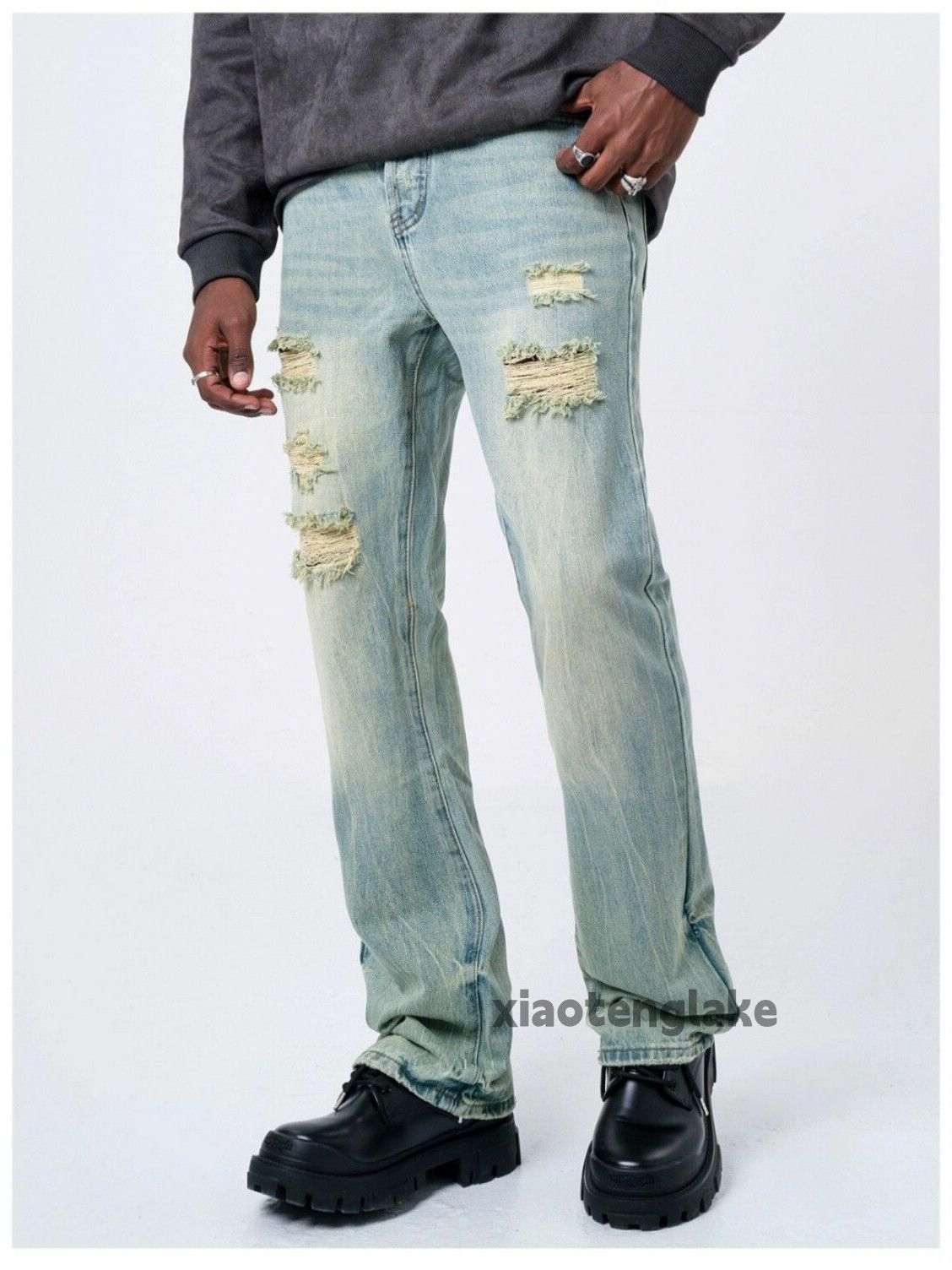 Distressed Denim × Jean × Vintage washed faded skate hiphop damaged ...