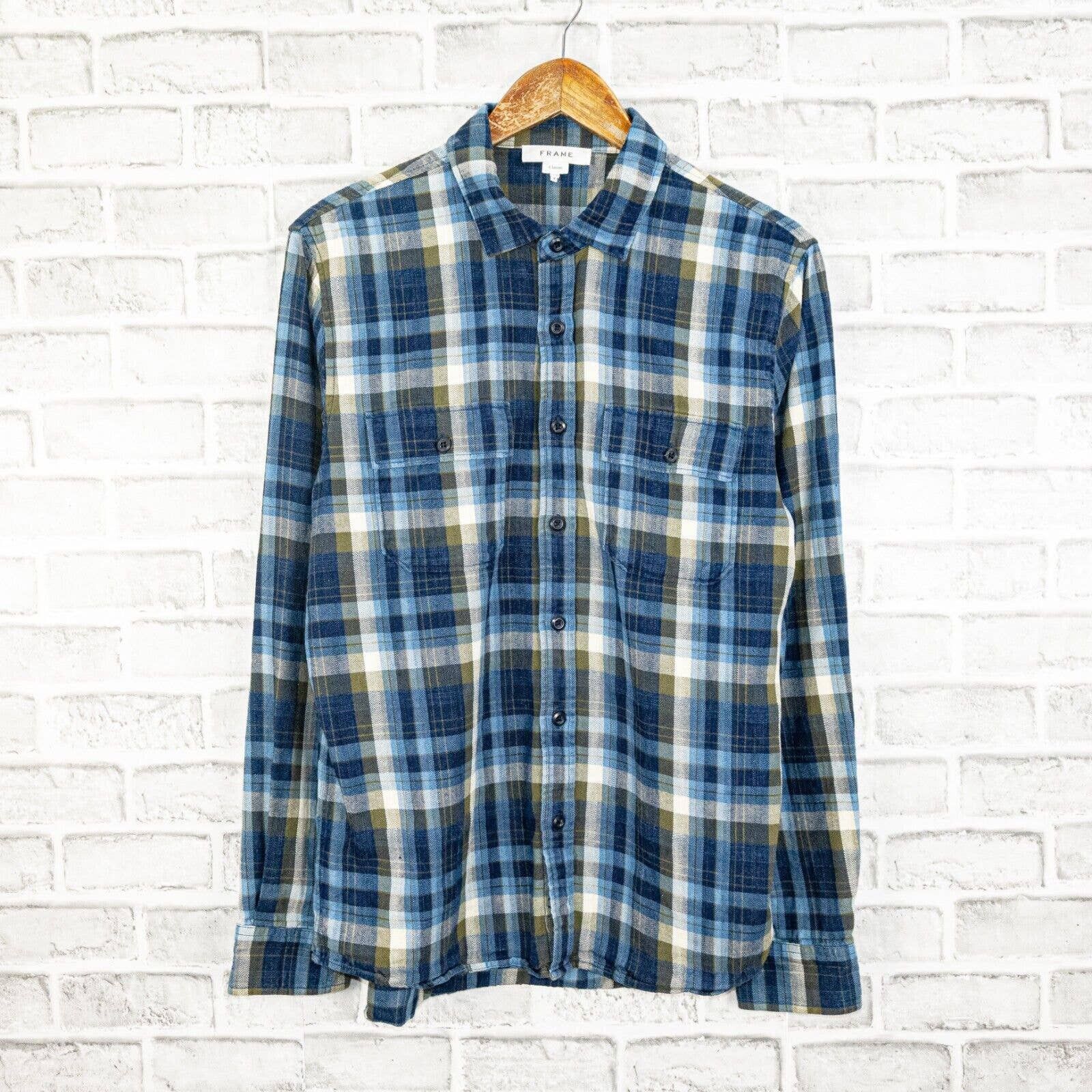 Frame FRAME Denim Flannel Shirt Blue Plaid cotton double pocket | Grailed