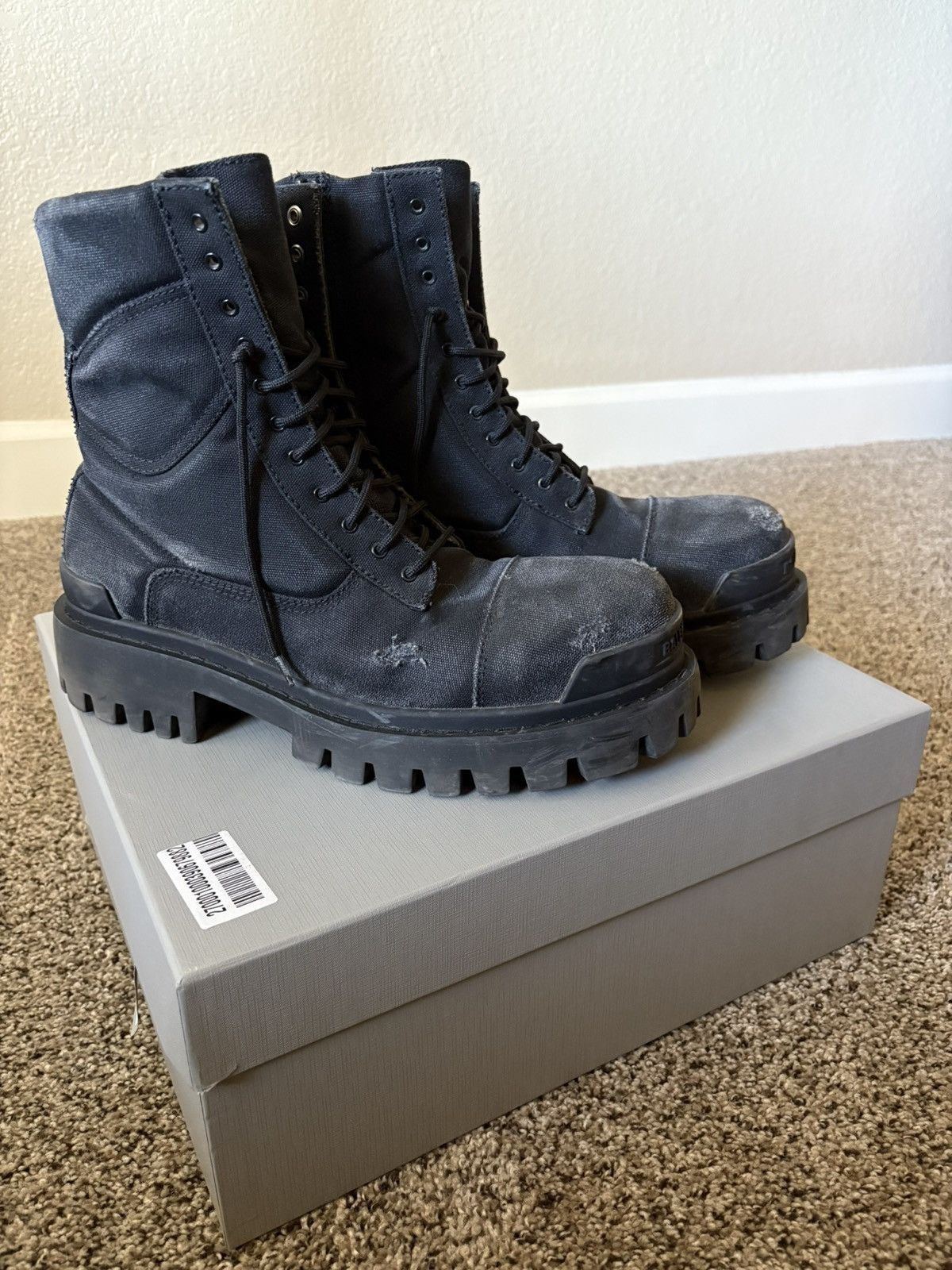 Balenciaga Balenciaga Canvas Distressed Strike Boots | Grailed