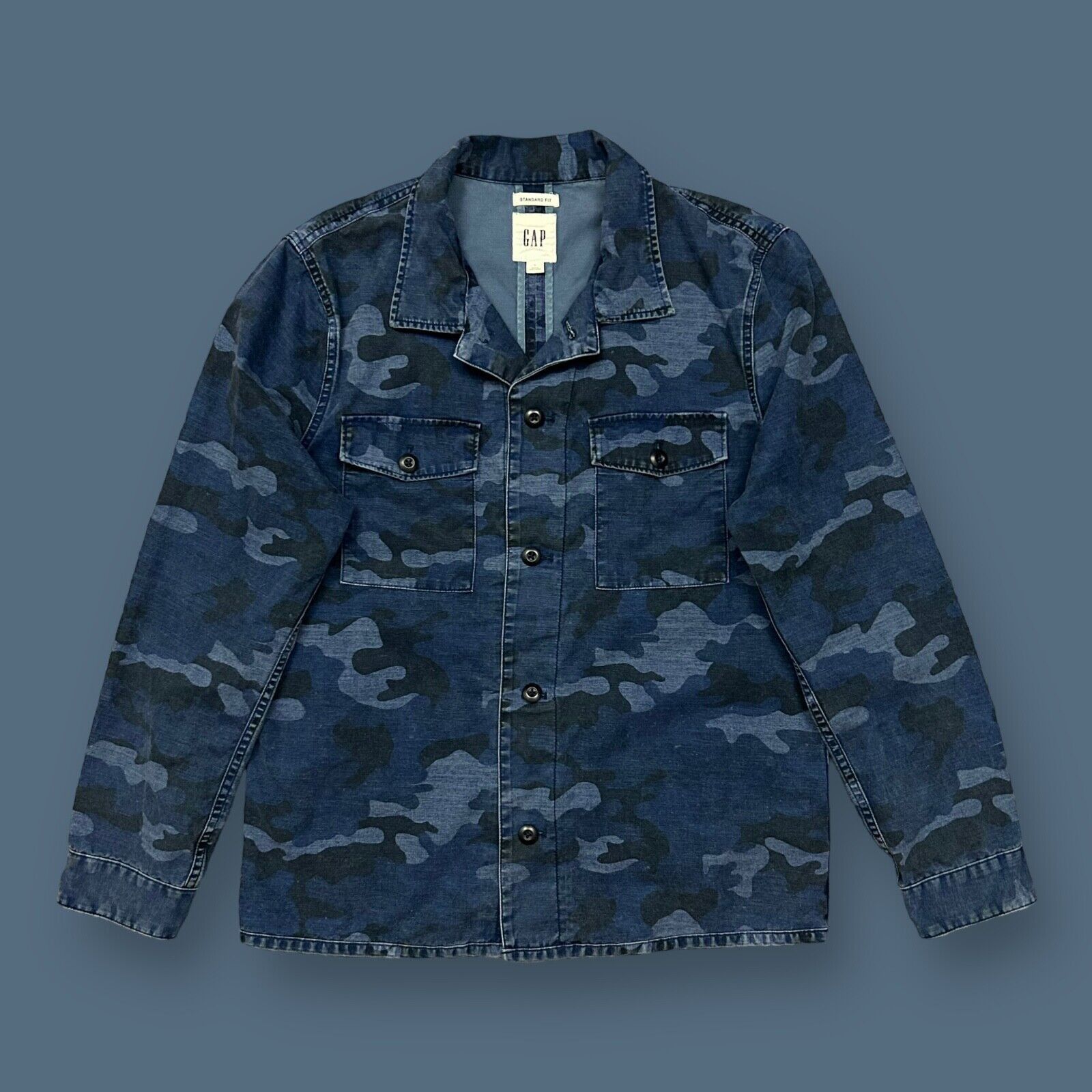 Vintage GAP Shirt Jacket Tapestry Navy Camo Military Field Coat Blue | Grailed