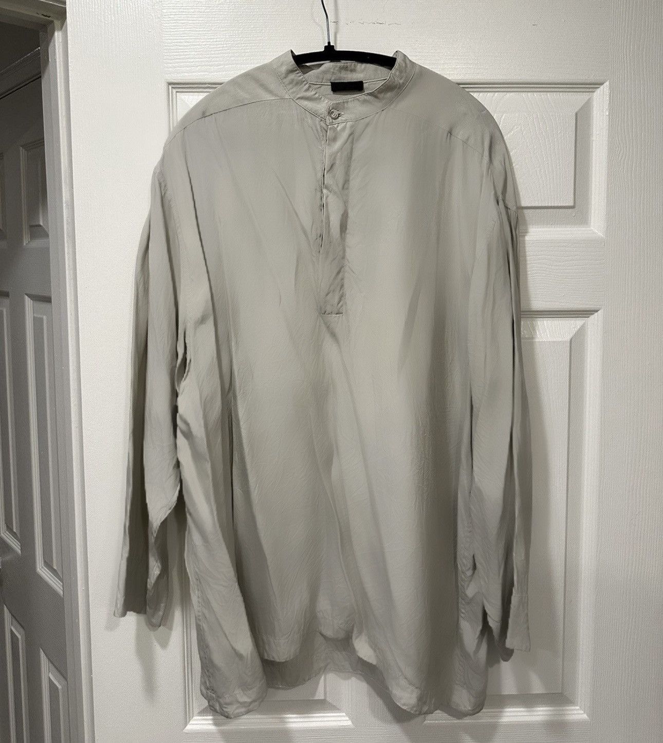 Fear of God FEAR OF GOD Cement Long Sleeve Silk Henley Placket Shirt ...