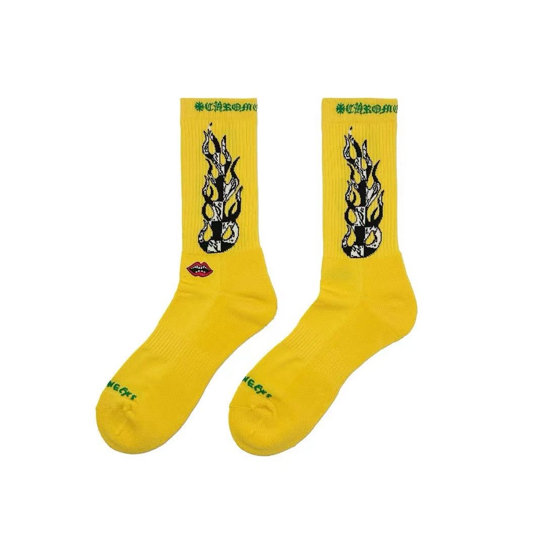 Chrome Hearts Chrome Hearts Matty Boy Yellow Flame Socks | Grailed