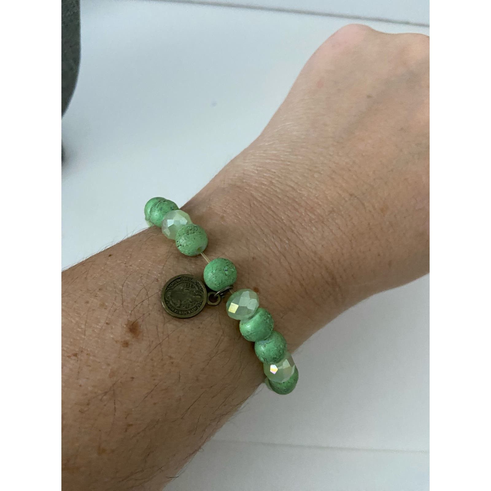 Generic Pretty Spring Green Bead Bracelet with St. Benedict Medal | Grailed