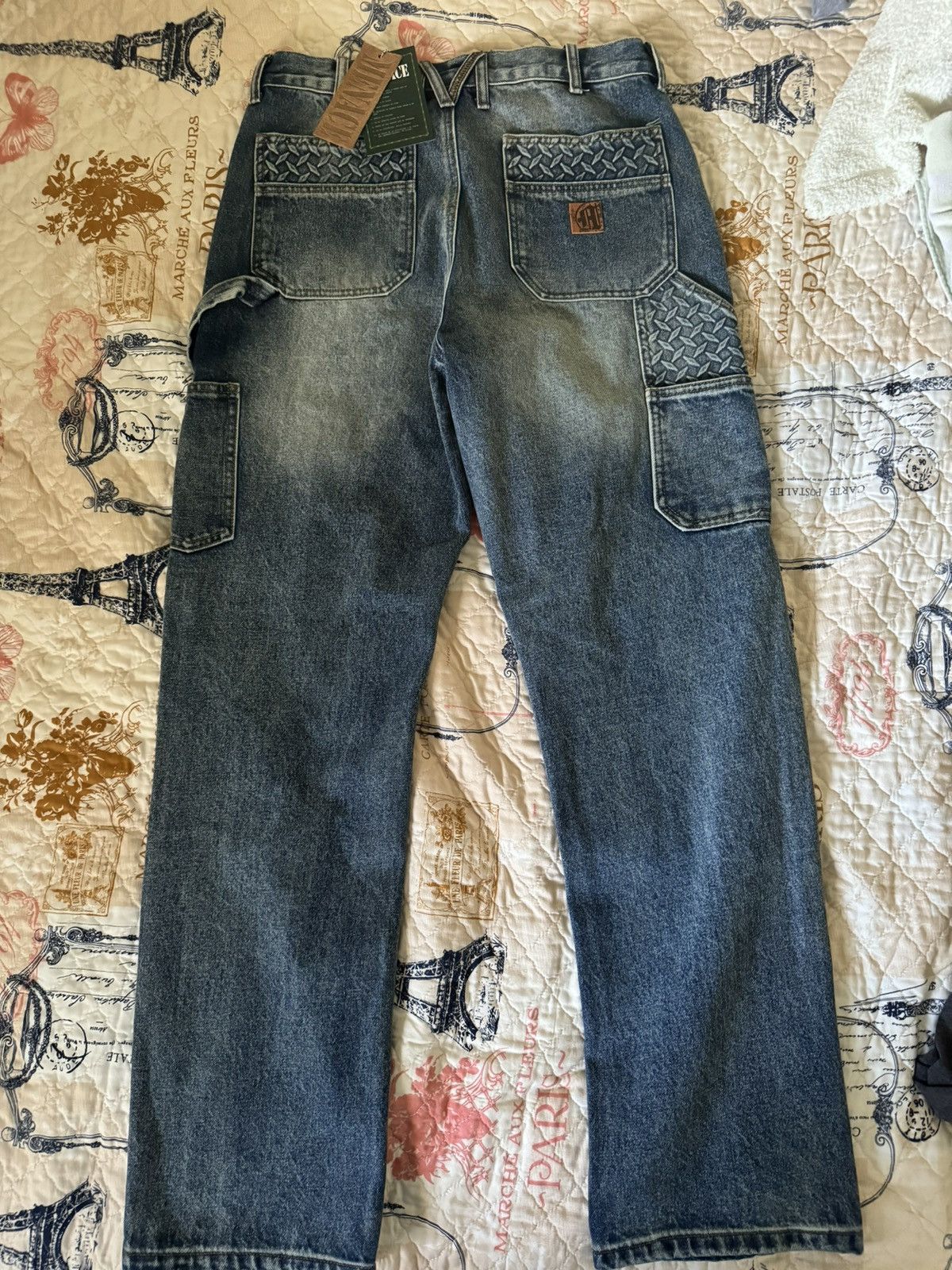 Menace Menace Los Angeles STEEL EMBOSSED DENIM CARPENTER PANTS | Grailed