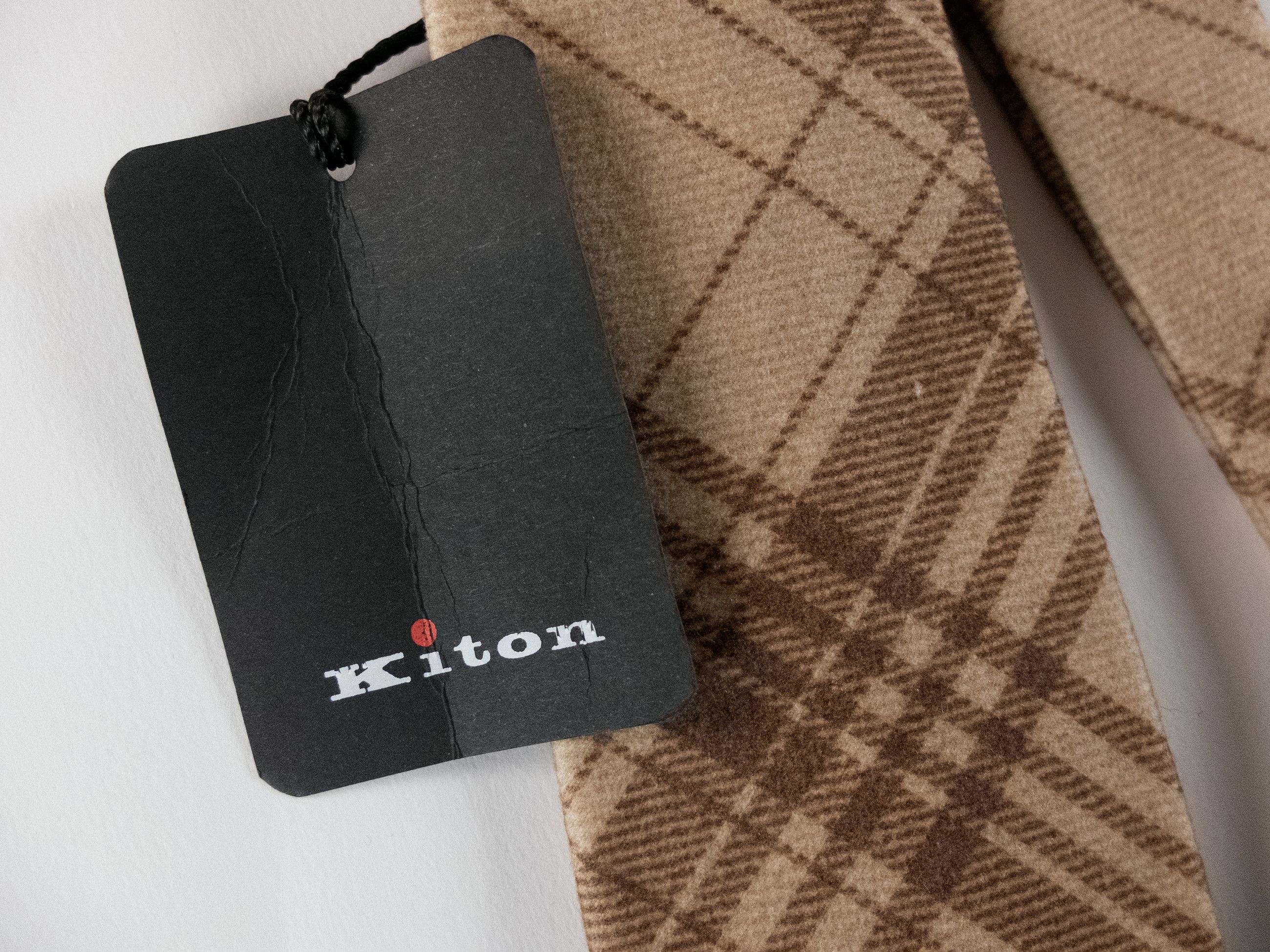 Kiton KITON Napoli hand made 7 fold beige brown check cashmere tie | Grailed