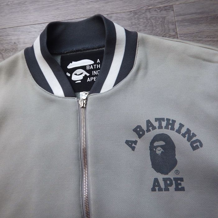 Bape Early 2000s Bape Gray College Logo Varsity Jacket | Grailed