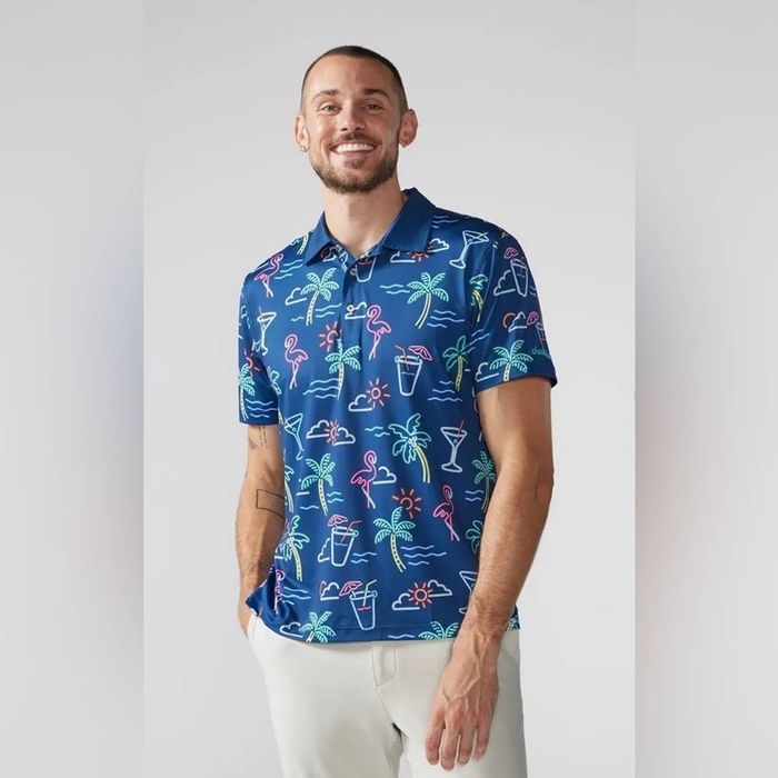 Chubbies NWT Mens Chubbies The Neon Light Performance Polo Blue Sz Sm ...