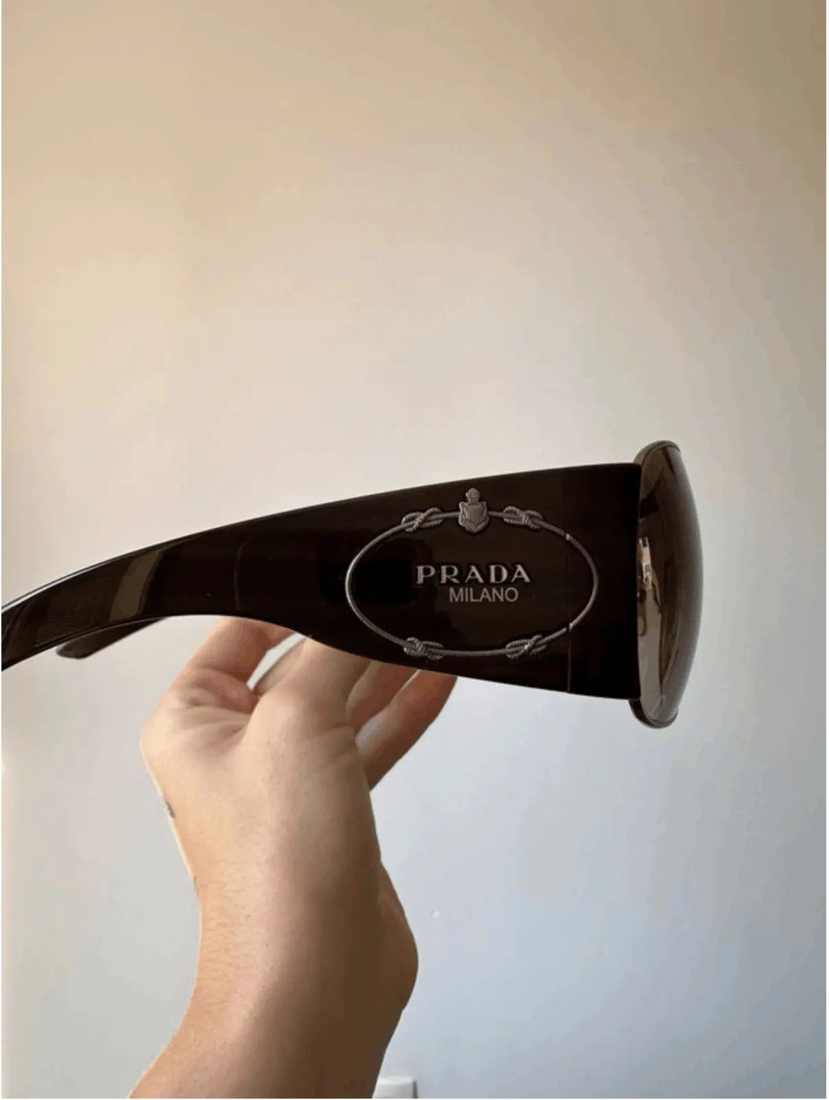 Prada × Vintage PRADA Sunglasses Wrap Shield Mask Symbole Sport Red Tab ...