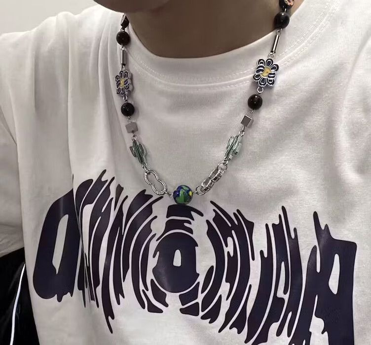 Japanese Brand Retro punk cactus the planet chain necklace aesthetic ...