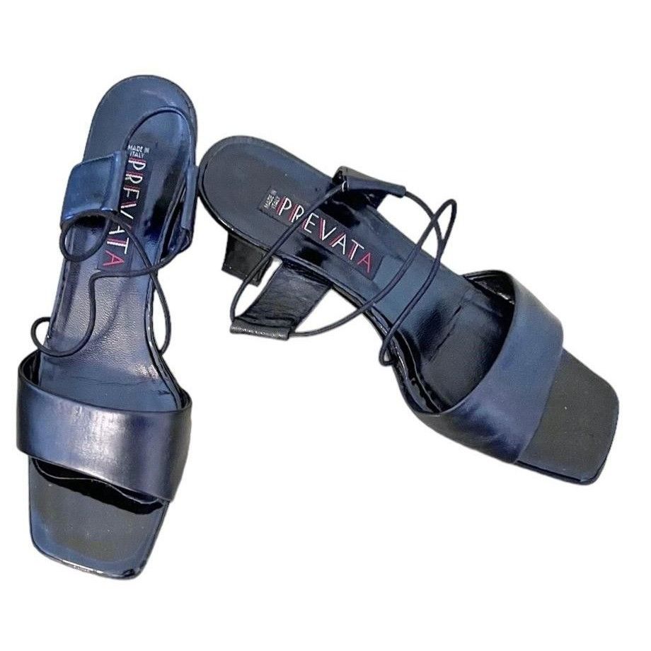 Other PREVATA ITALIAN LEATHER BLACK SQUARE OPEN TOE HEELED MULES | Grailed