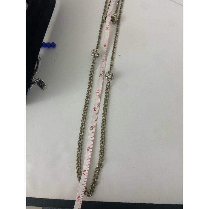Generic Long layered chain necklace gold tone with rhinestone | Grailed