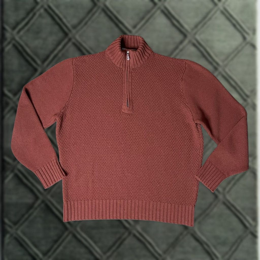 Vintage Inis Meain Sweater Mens Large Red Wool Blend 1/4 Zip Pullover ...