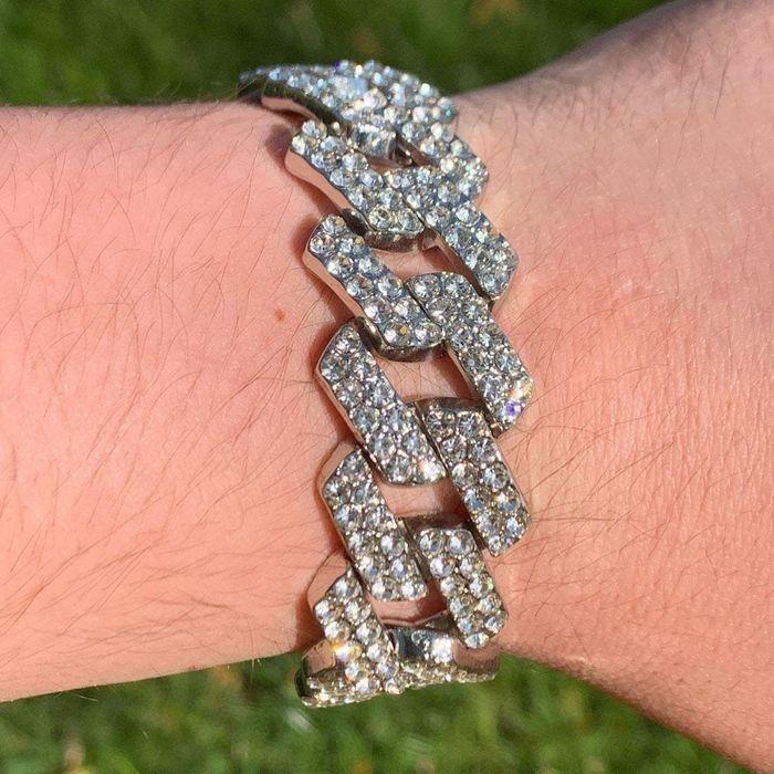 Cuban Link Chain White Gold Cuban Link Bracelet | Iced Cuban Bracelet ...