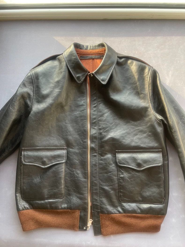 RRL Ralph Lauren Vintage A2 Flight Jacket in Black Leather-dmc | Grailed