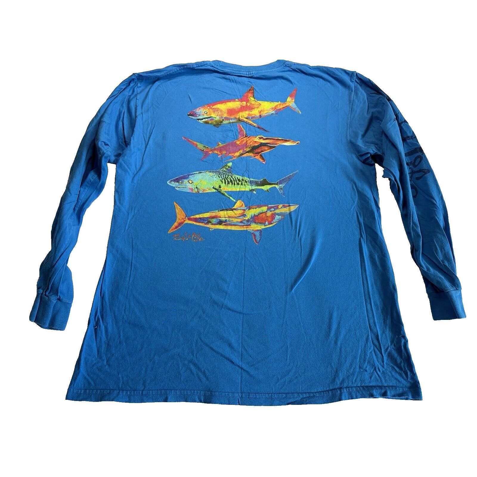 Other Salt Life T-Shirt Blue Large Graphic Sharks Hammerhead | Grailed