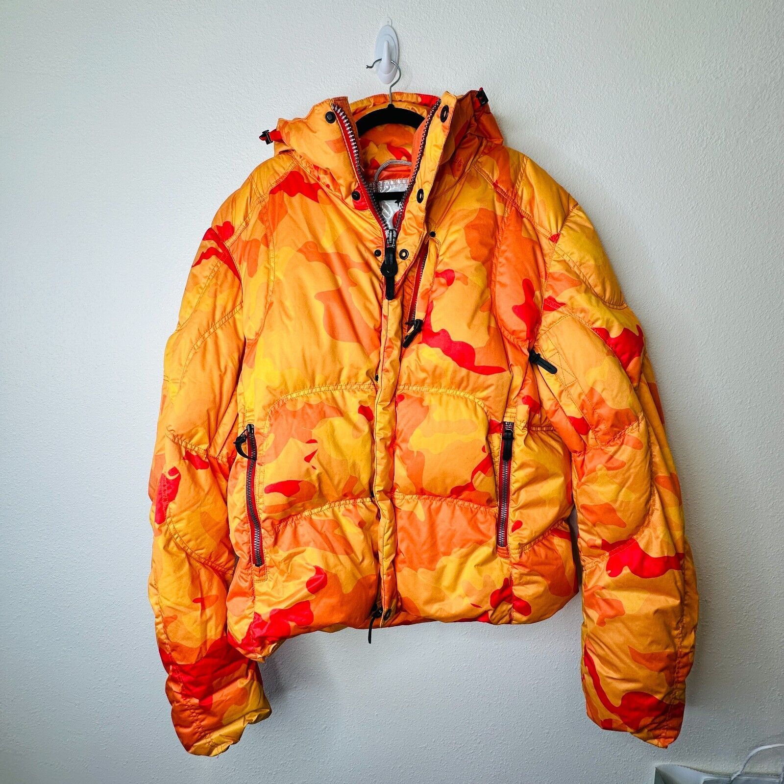 Other Kru St. Moritz Orange Camo Front Button Zip Hood Jacket XL | Grailed