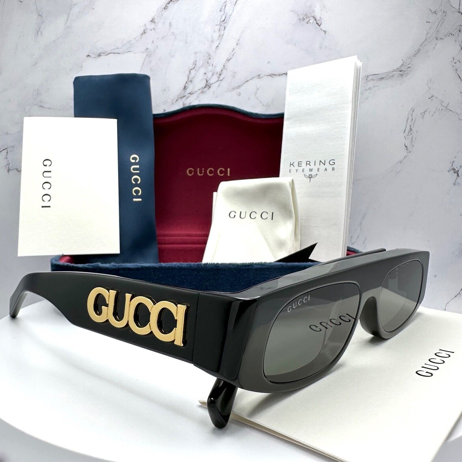 Gucci Gucci Sunglasses Black Retro Slim Rectangular Gold Letter | Grailed