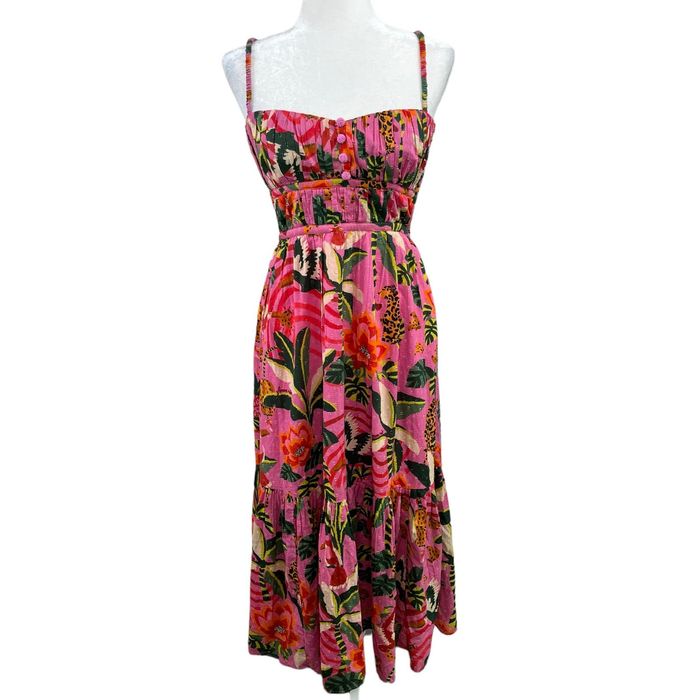 Farm Rio Farm Rio Leopard Forest Print Pink Cotton Midi Dress Small ...