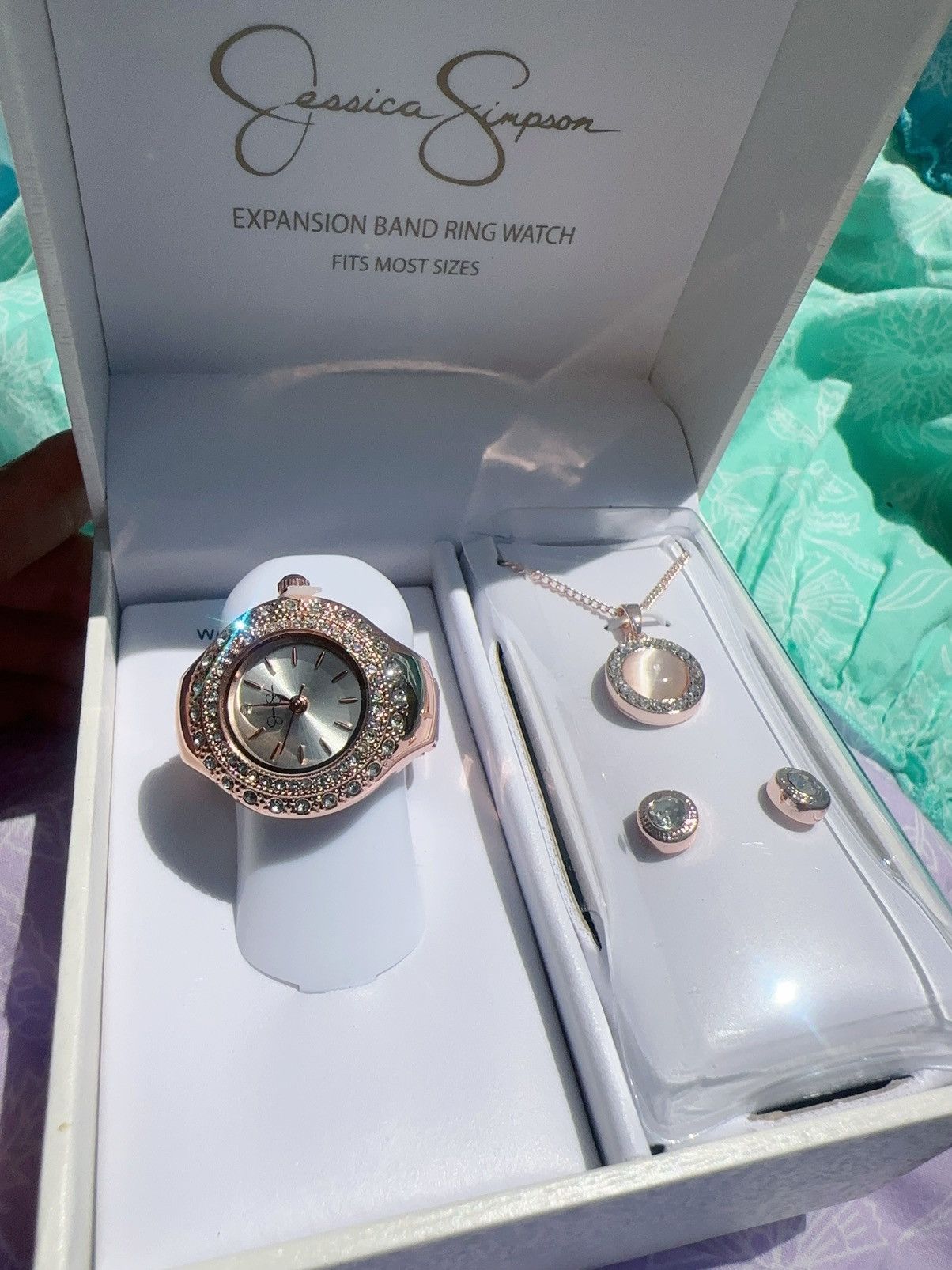 Jessica Simpson Jessica Simpson EXPANSION BAND RING WATCH + pink pearl ...
