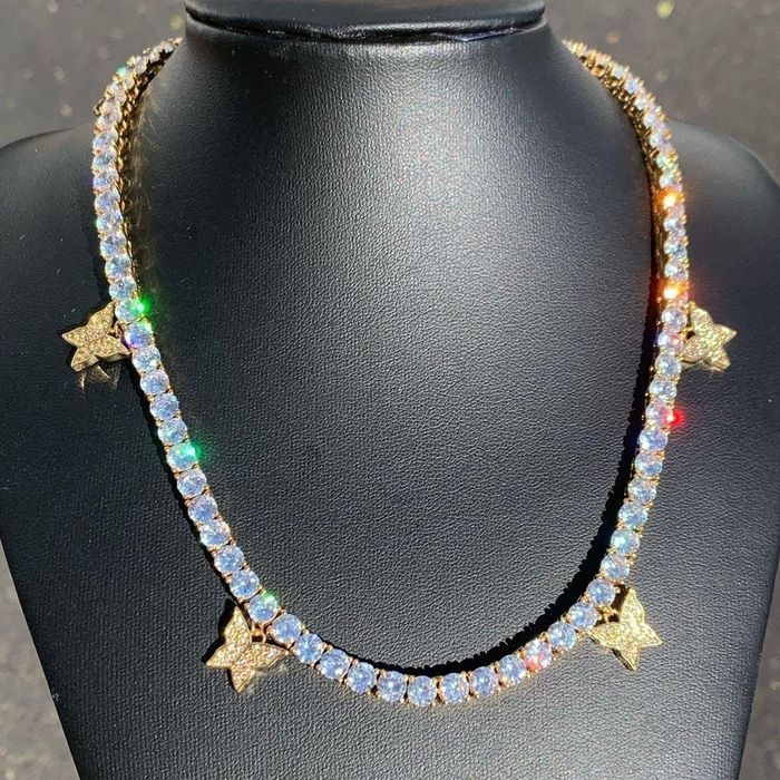 Cuban Link Chain Butterfly Tennis Chain Gold | Butterfly Necklace 5mm ...