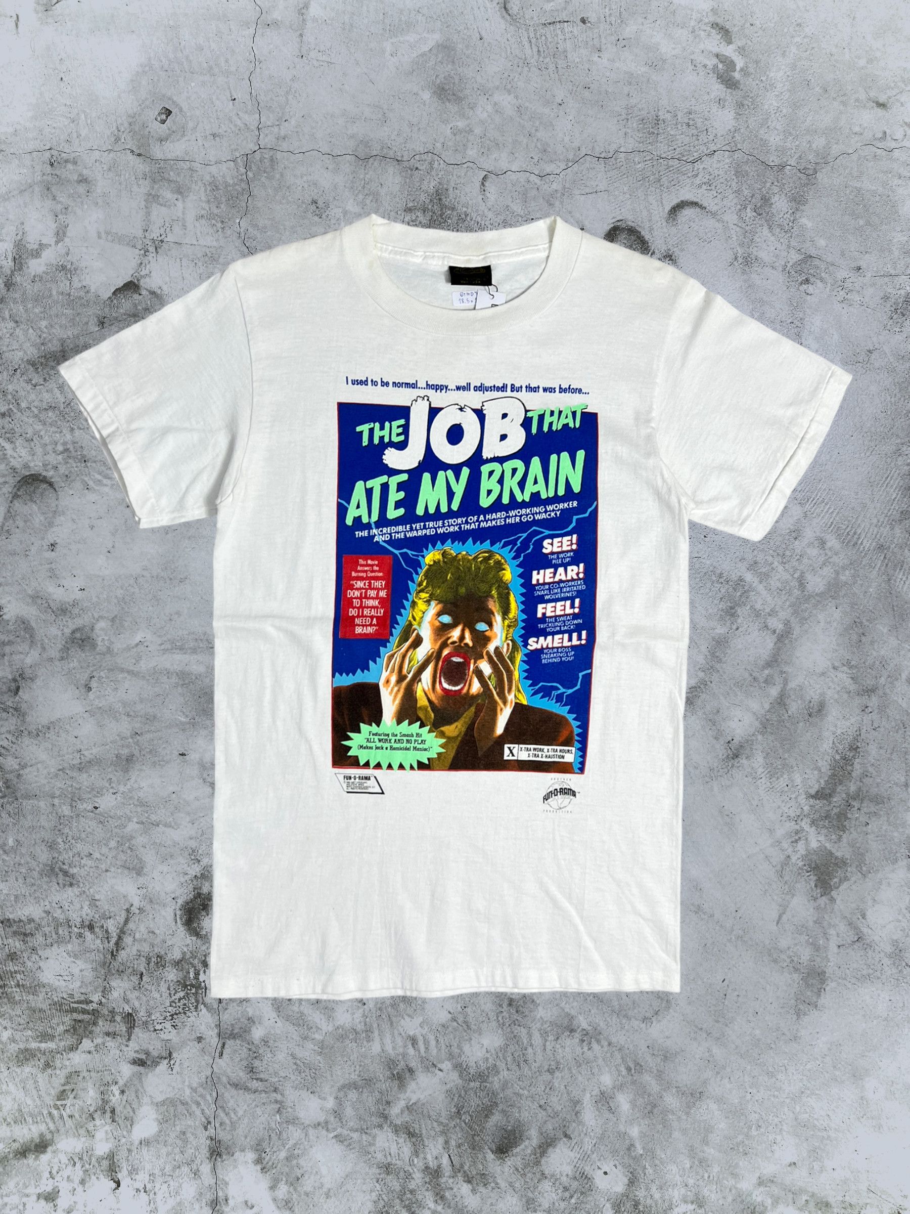 Art × Movie × Vintage Vtg 80s Fun-O-Rama Job Ate My Brain Parody Art T ...