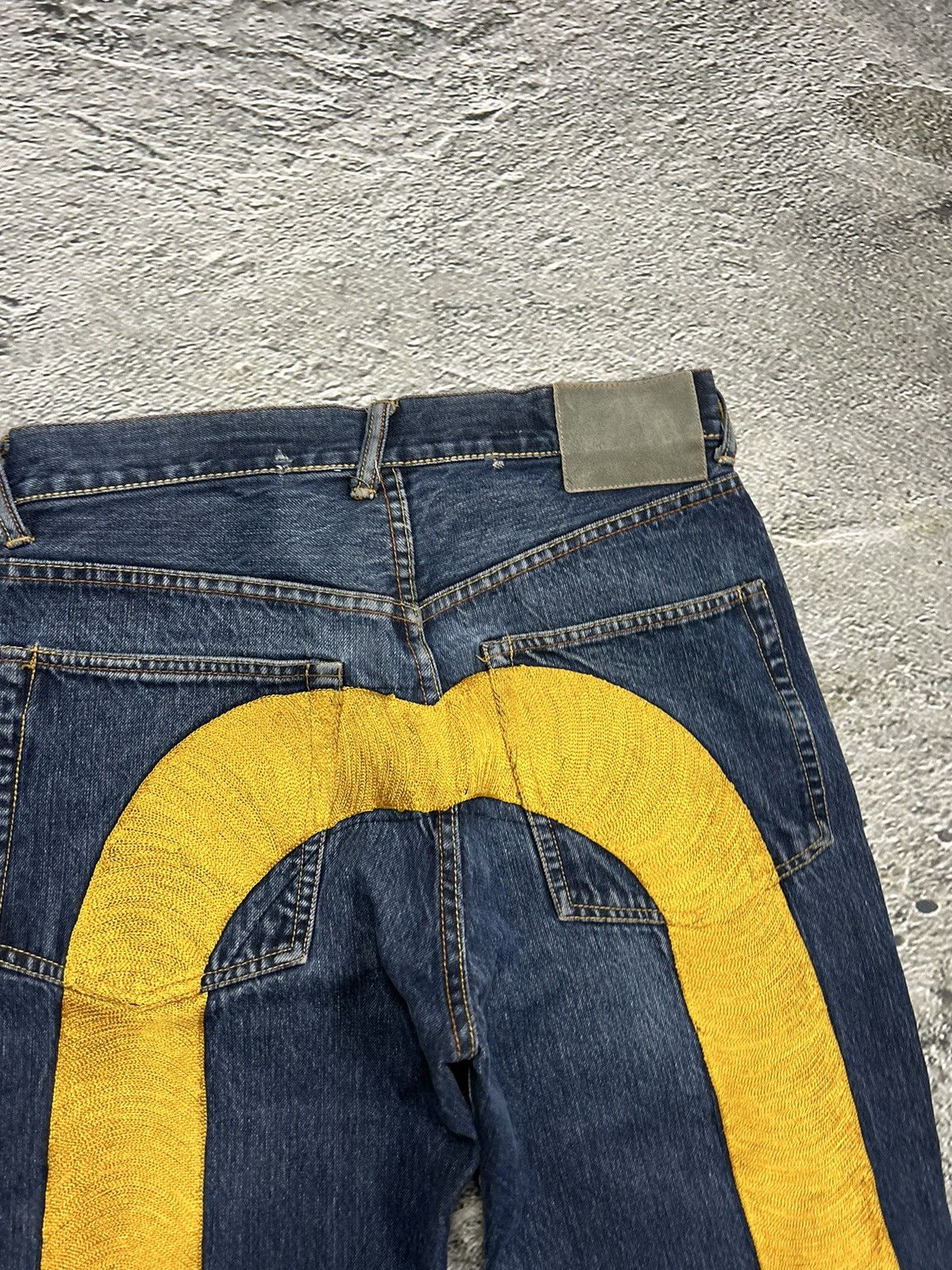Vintage Evisu jeans daicock big logo embroidery yellow vintage denim | Grailed
