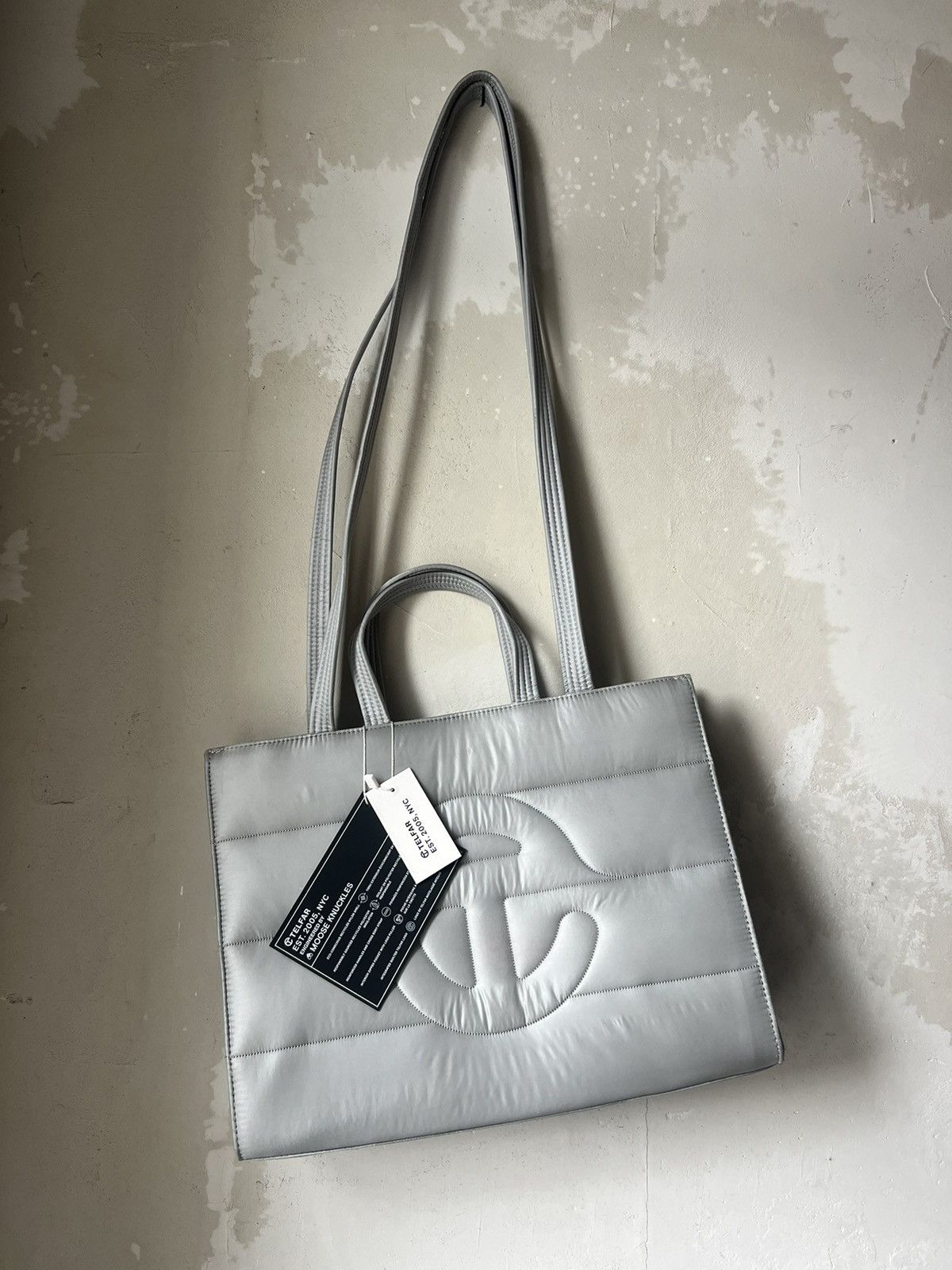 Telfar Telfar x Moose Knuckles Medium Puff Shopper Tote silver/grey ...
