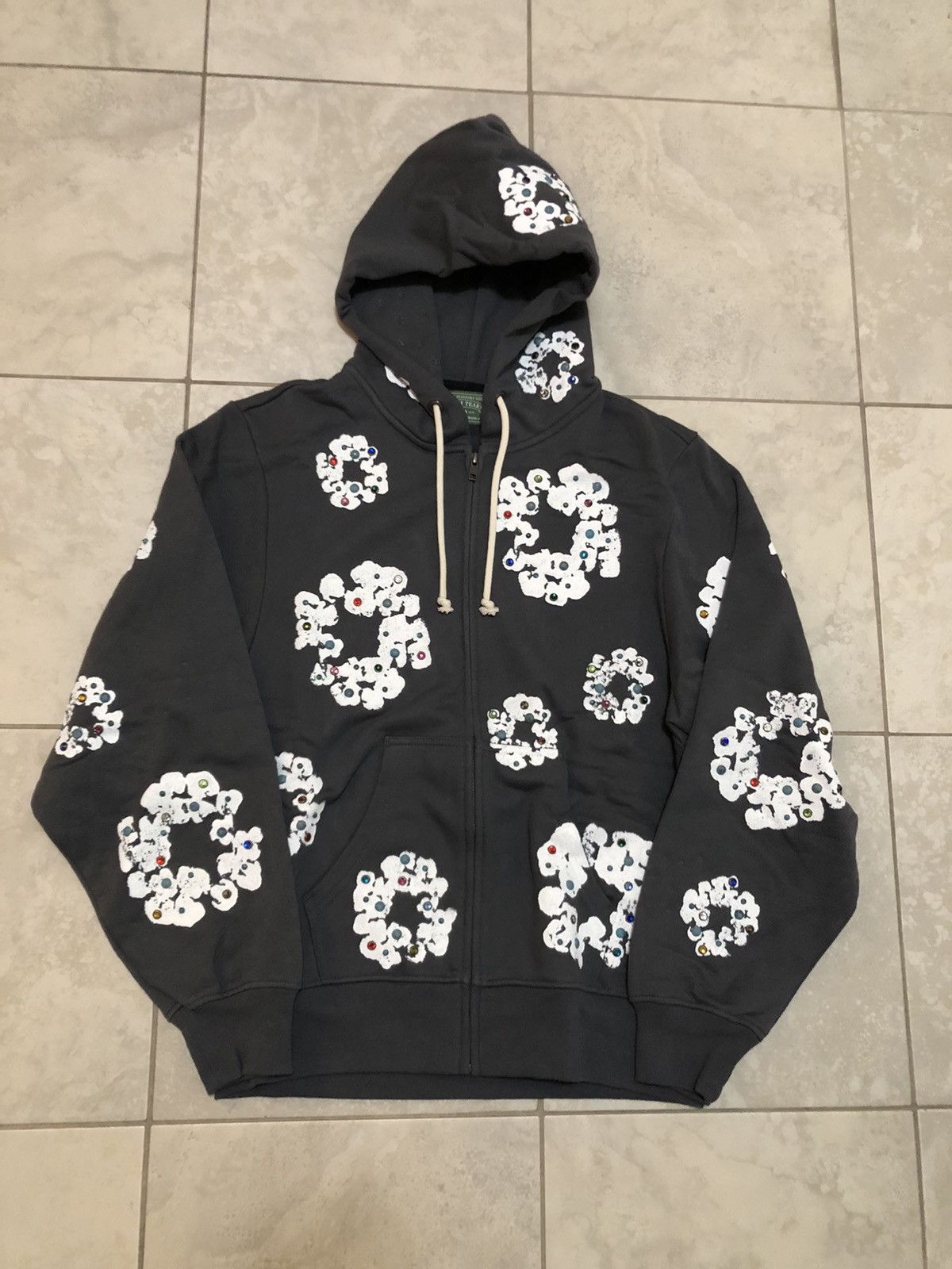 DENIM TEARS rare new Denim Tears Rhinestone Wreath Zip Hoodie Black ...