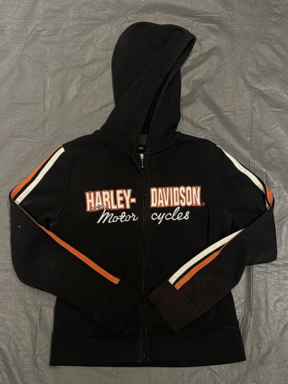 Vintage Crazy Y2K Styled Harley Davidson Zip up Orange/White Stripes ...