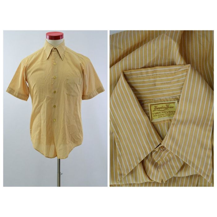 Van Heusen 70s Vintage Mens L Orange & White Striped Shirt Butterfly Collar Cuffed Sleeves | Grailed