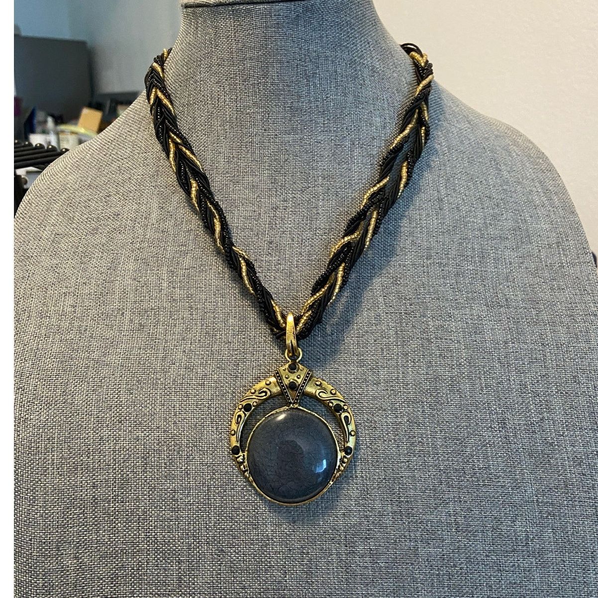 Generic Black and gold Beaded medallion necklace | Grailed