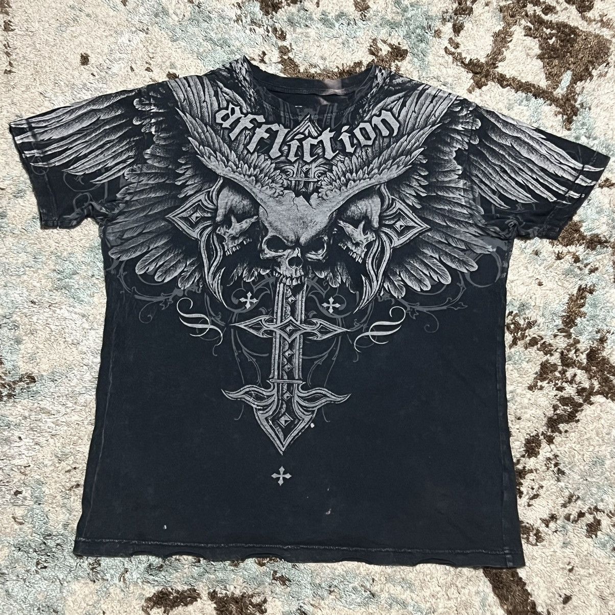 Affliction Affliction Death Eyes Skull Cross Wings Shirt Medium RARE ...