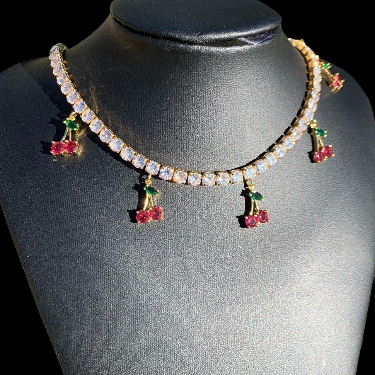 Cuban Link Chain Cherry Necklace | Cherry Tennis Chain 5mm Cherry Chain ...