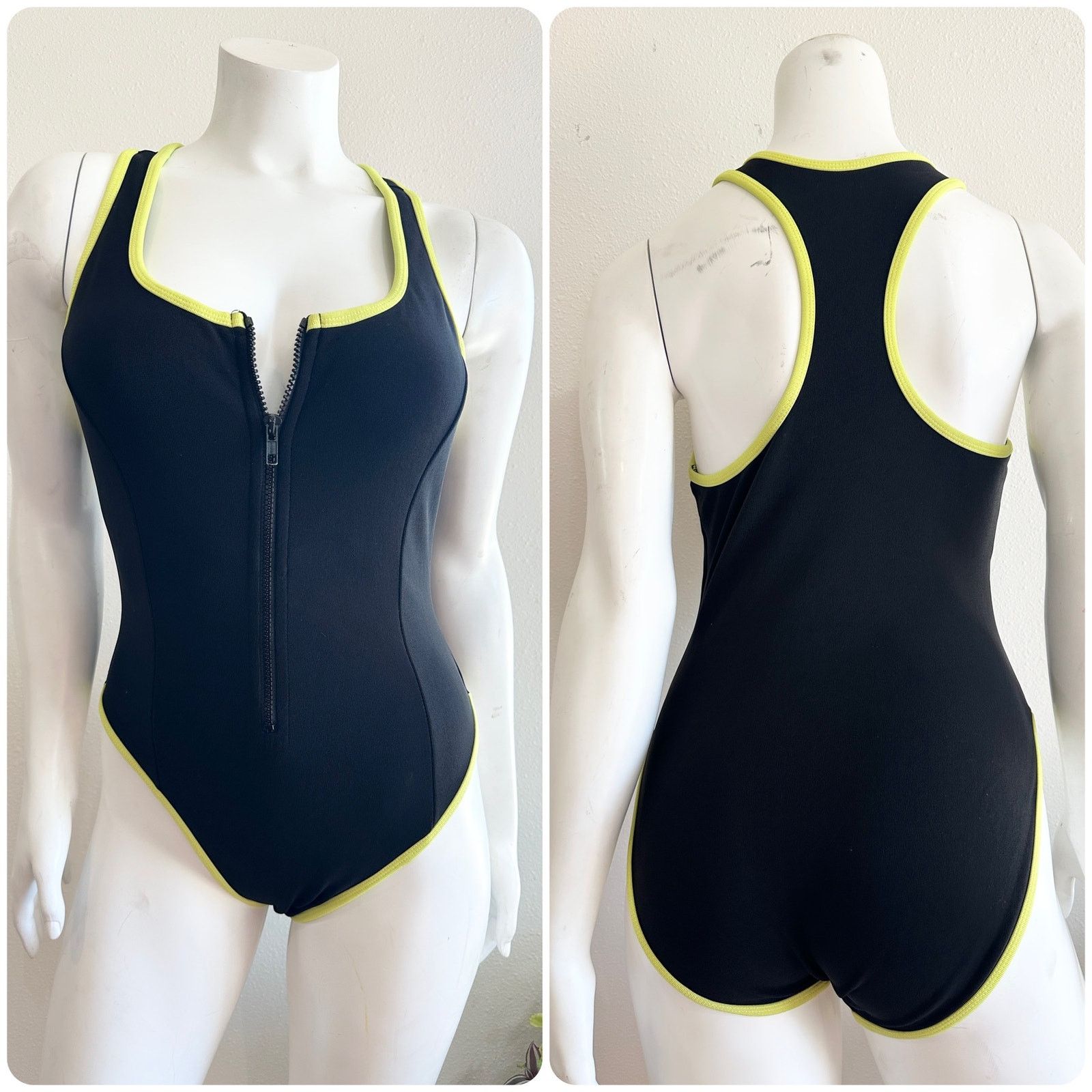 Other 90’s Zip Bust Neon Green & Black One Piece | Grailed