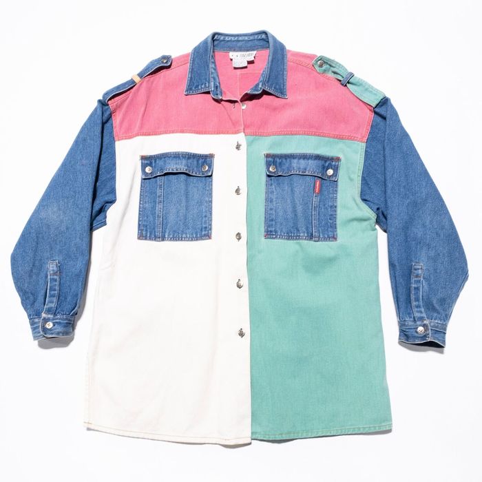 Vintage Vintage Colorblock Denim Jacket Together Women's XL Multicolor ...