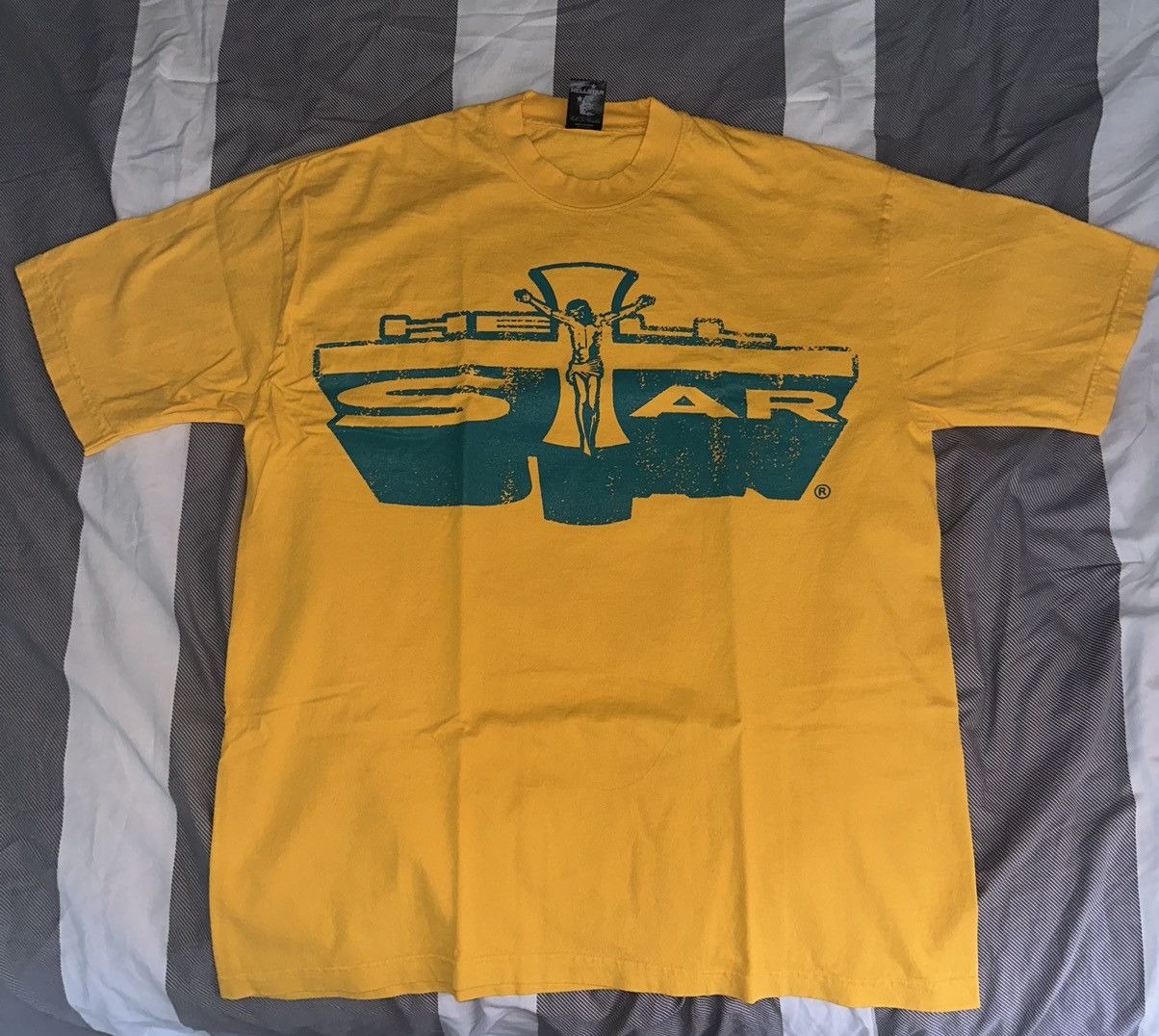 HELLSTAR HELLSTAR Jesus Emblem Yellow/Green Tshirt | Grailed