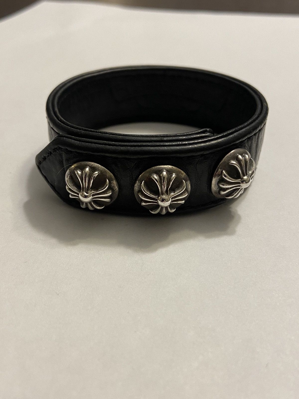 Chrome Hearts Chrome Hearts Leather Bracelet Cross Plus Silver Black ...
