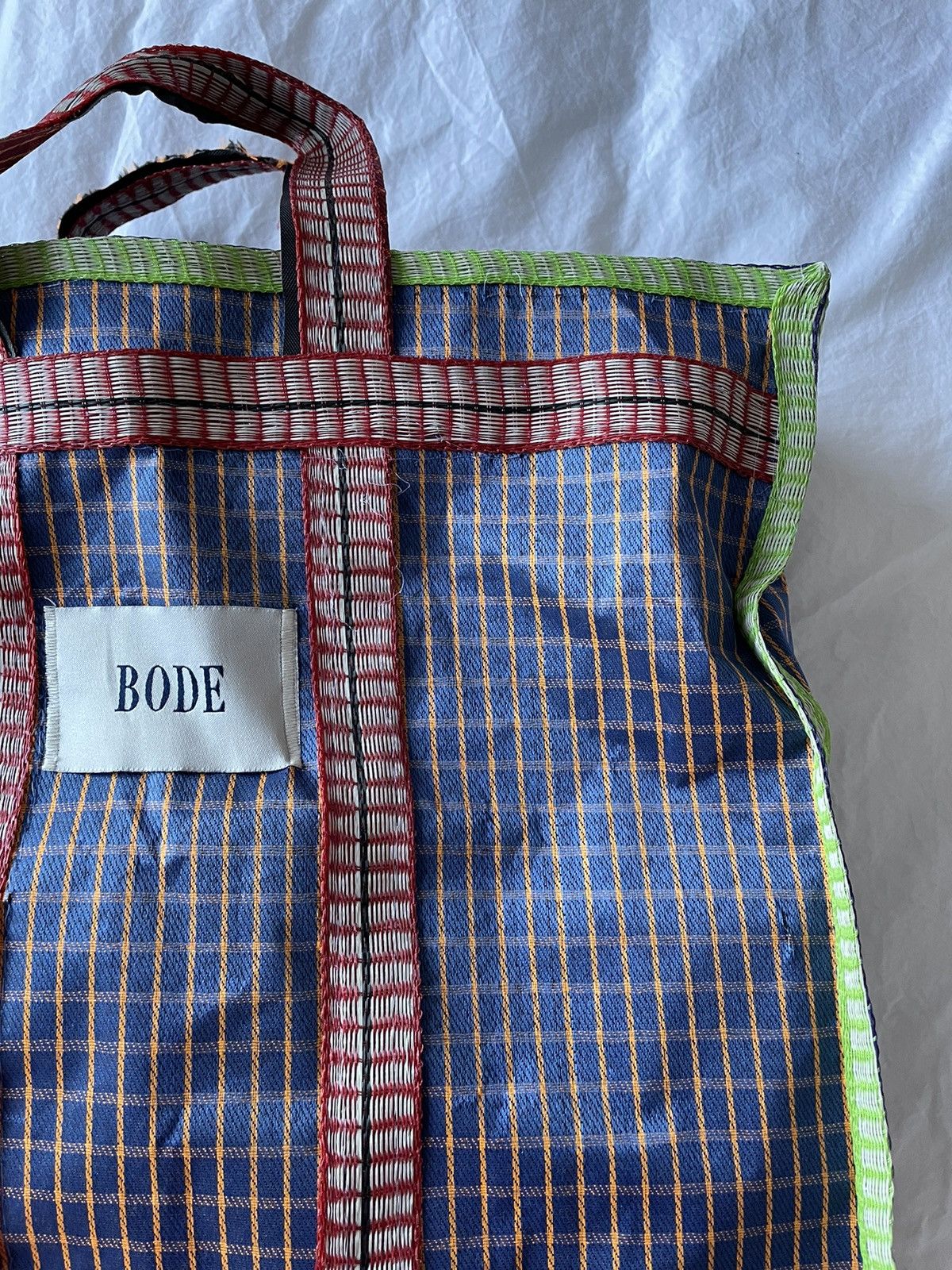 Bode Bode Blue Checkered Zipper Shopping Bag | Grailed