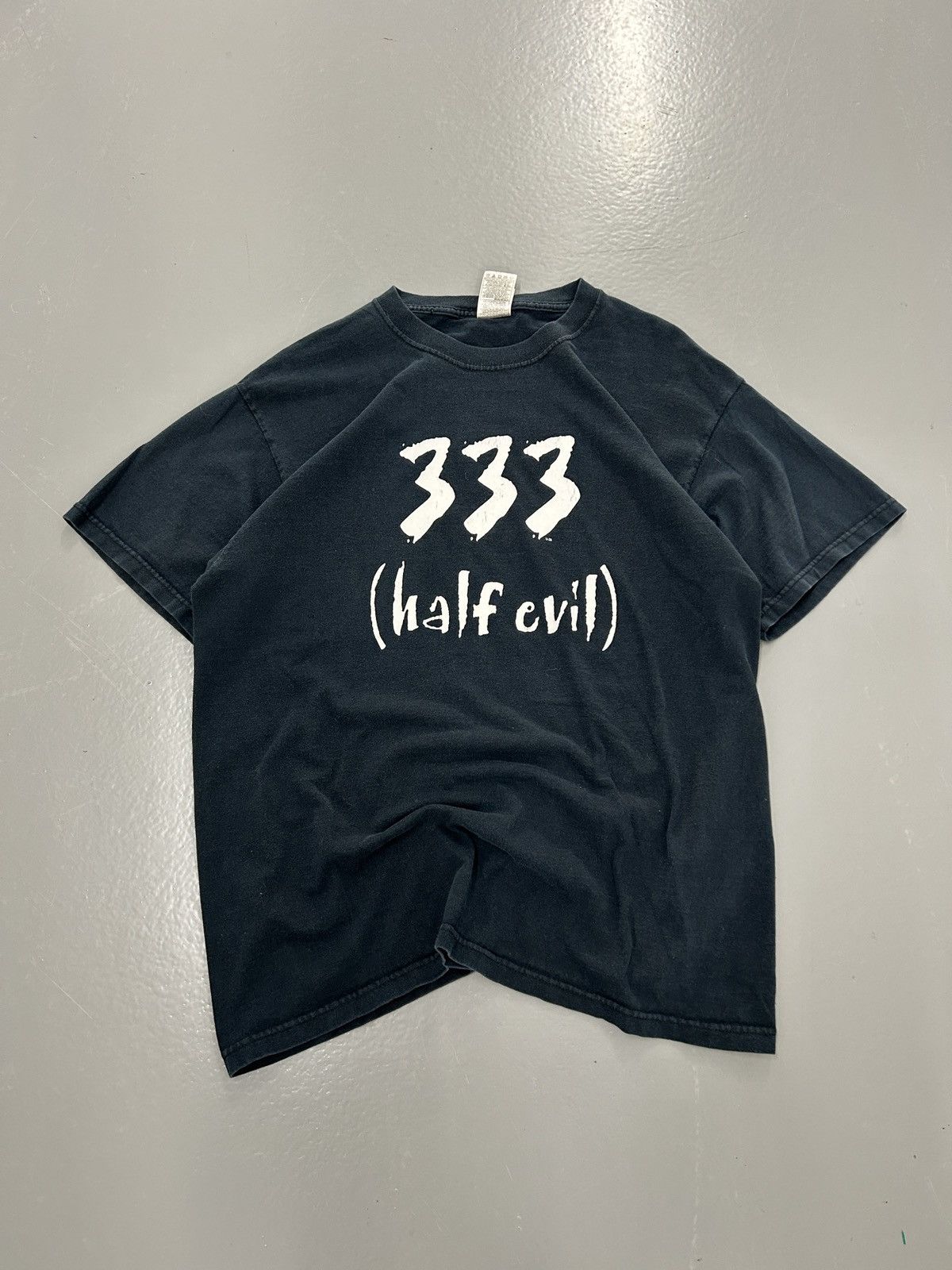 Vintage Crazy vintage faded black half evil 333 offensive funny tee ...