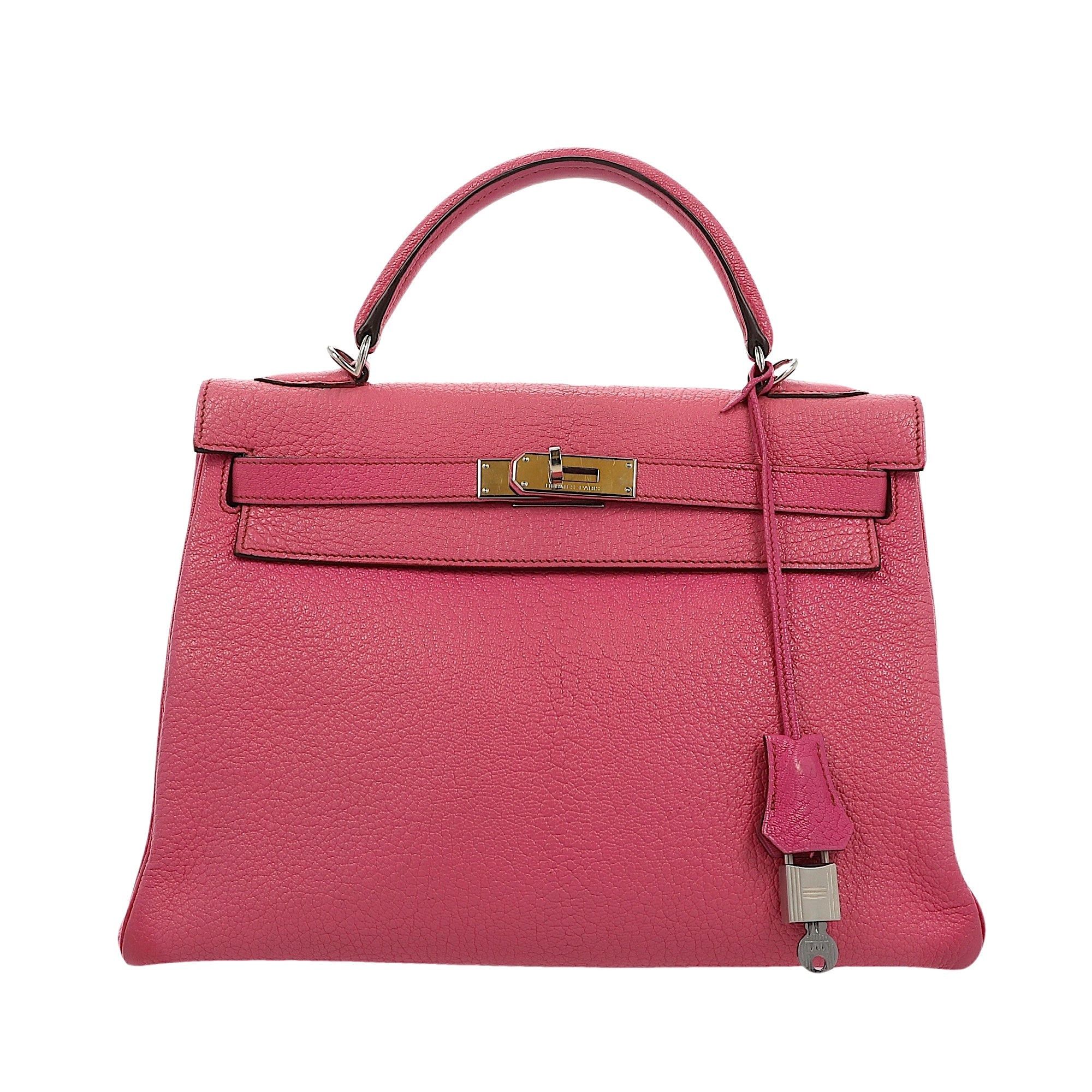 Hermes HERMES Kelly 32 Handbag in Pink Chevre de Coromandel leather ...